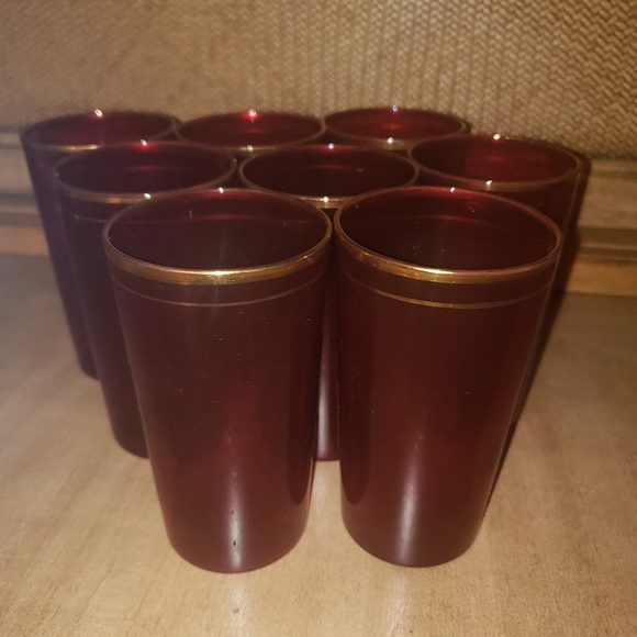 MCM | Dining | Vintage Ruby Red With Gold Trim Glassware Set Of 8 ...